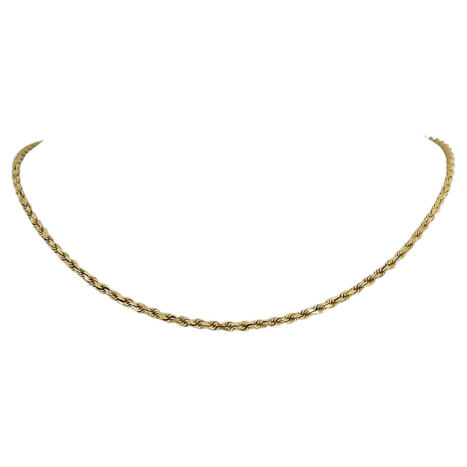 14 Karat Yellow Gold Solid Diamond Cut Rope Chain Necklace at 1stDibs ...