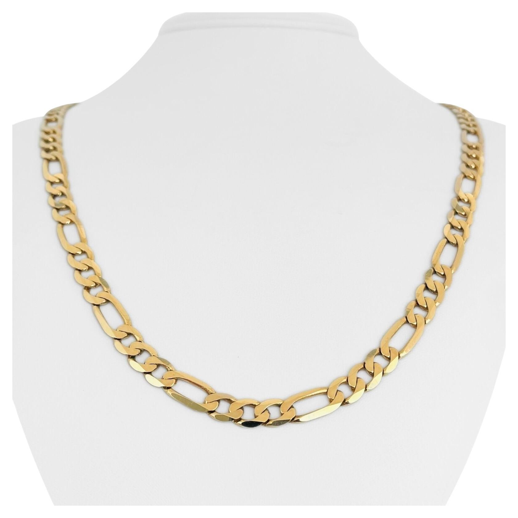 14 Karat Yellow Gold Thin Figaro Link Chain Necklace For Sale at 1stDibs