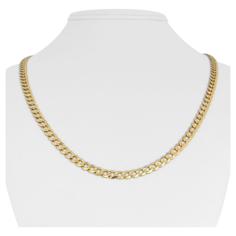 14 Karat Yellow Gold Solid Flat Curb Link Chain Necklace For Sale at ...