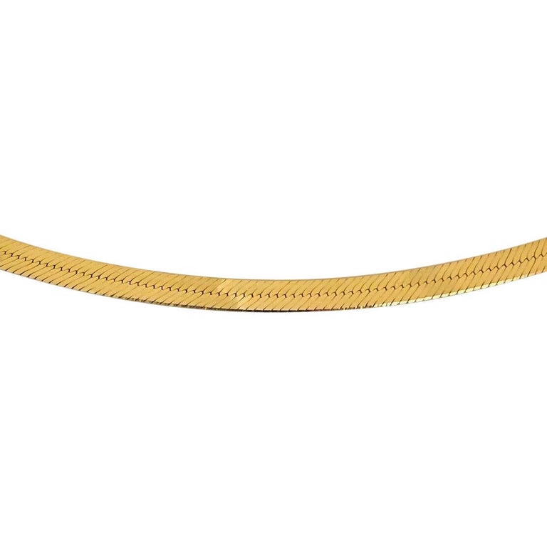 14 Karat Yellow Gold Solid Flat Herringbone Link Chain Necklace Italy ...