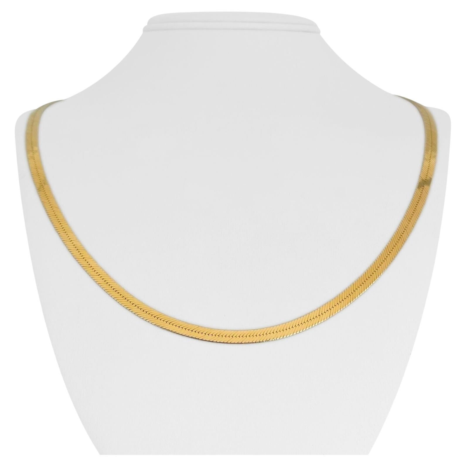 14 Karat Yellow Gold Solid Thick Herringbone Link Chain Necklace Italy ...