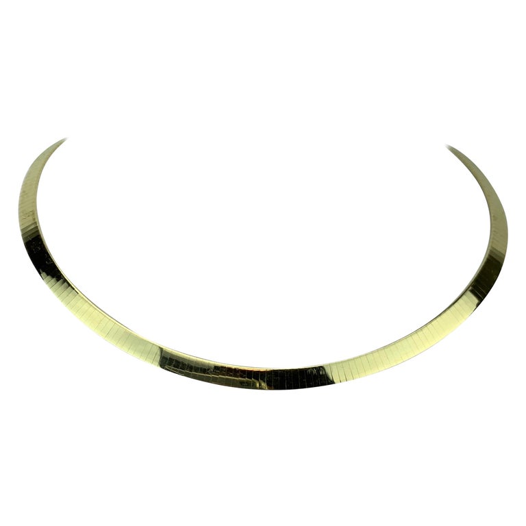 14 Karat Yellow Gold Solid Flat Omega Link Chain Necklace For Sale at ...