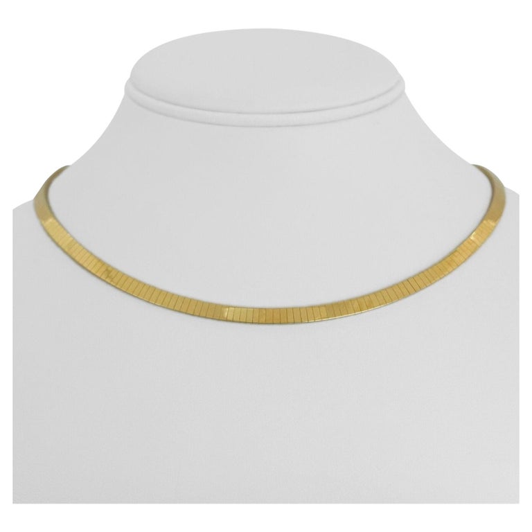 14 Karat Yellow Gold Solid Flat Omega Link Necklace Italy For Sale at ...