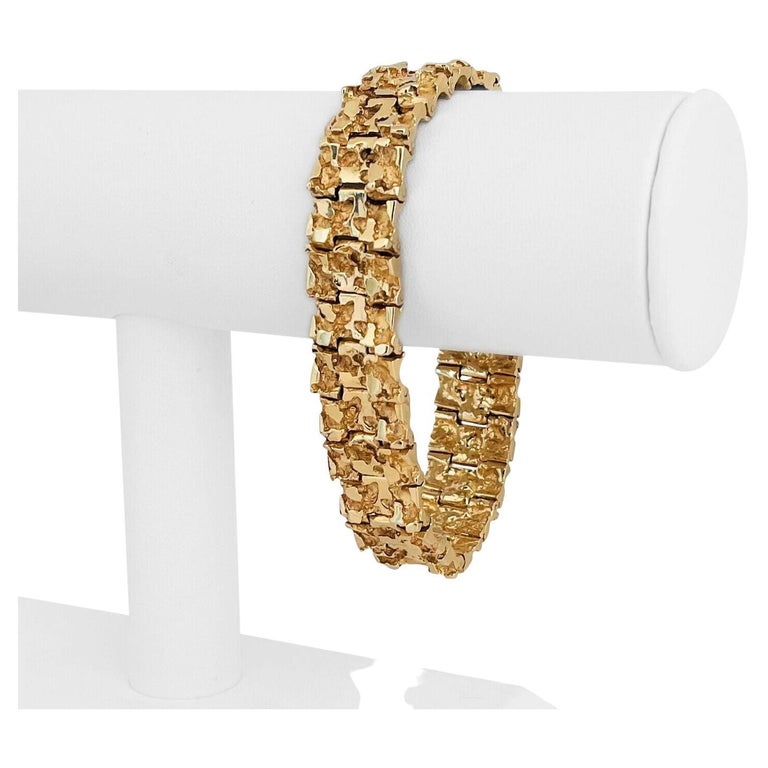 14 Karat Yellow Gold Solid Heavy Chunky Nugget Link Bracelet For Sale ...