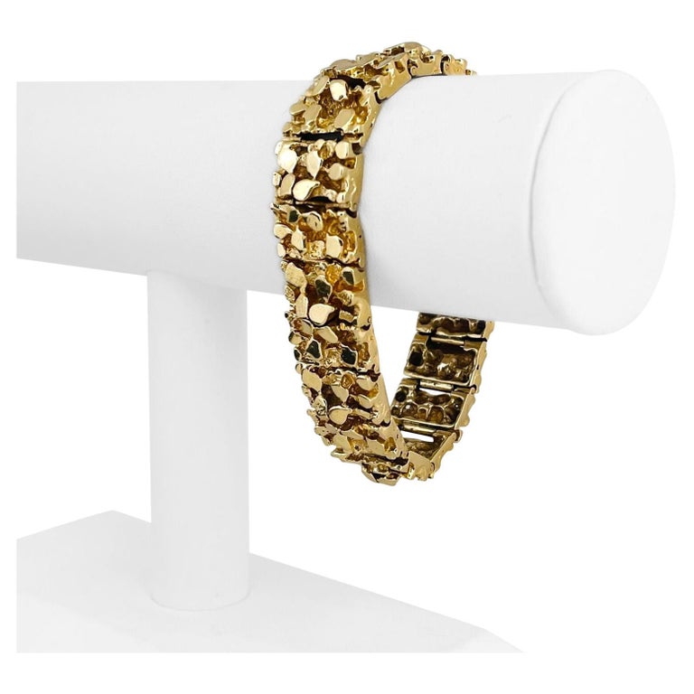14 Karat Yellow Gold Solid Heavy Chunky Nugget Link Bracelet For Sale ...