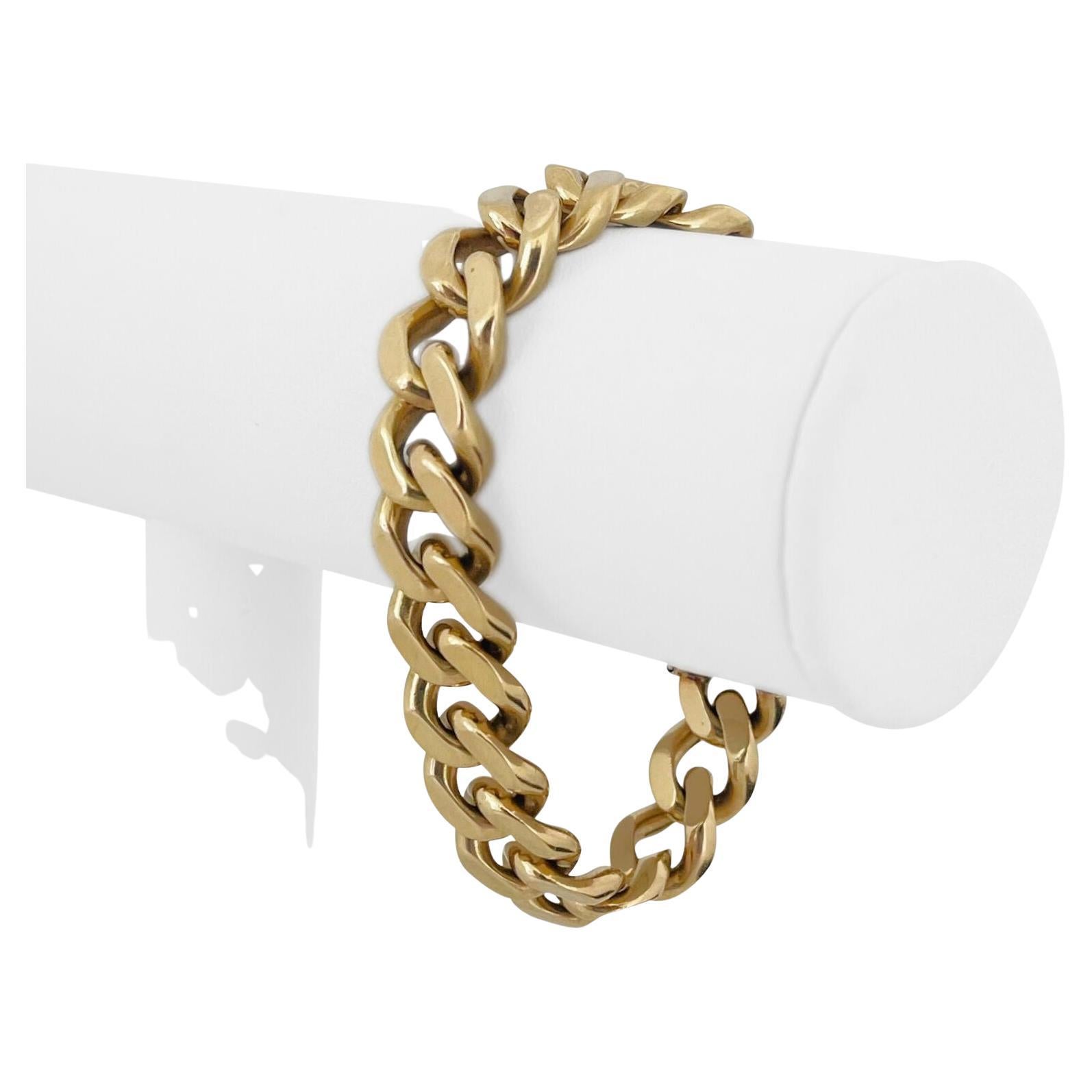 14 Karat Yellow Gold Solid Heavy Curb Link Bracelet For Sale at 1stDibs