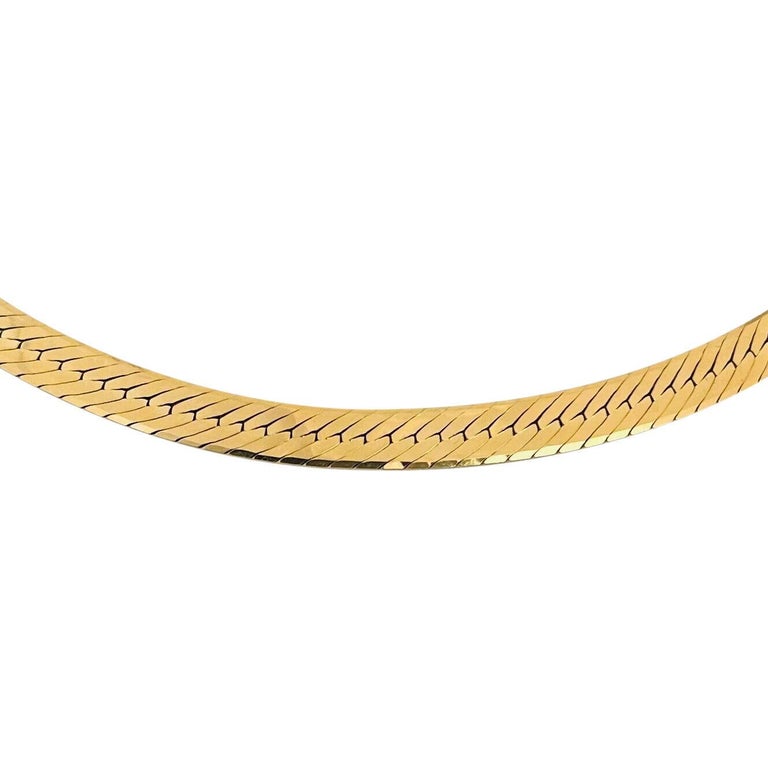 14 Karat Yellow Gold Solid Heavy Long Herringbone Link Chain Necklace ...