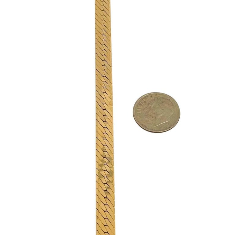 14 Karat Yellow Gold Solid Heavy Long Herringbone Link Chain Necklace ...