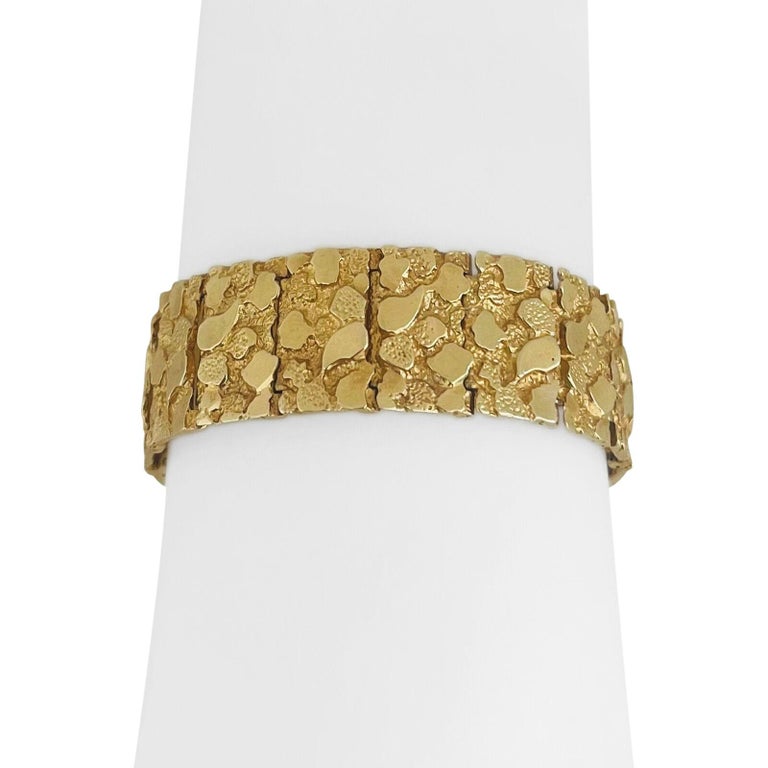 14 Karat Yellow Gold Solid Heavy Men's Chunky Nugget Link Bracelet For ...