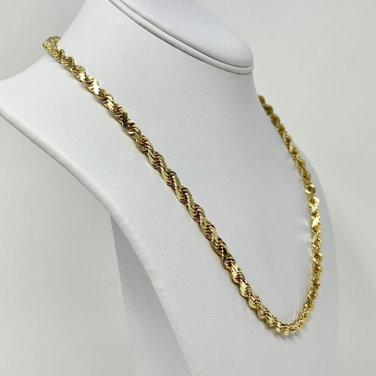 14 Karat Yellow Gold Solid Heavy Rope Chain Necklace For Sale at 1stDibs
