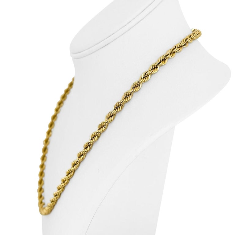 14 Karat Yellow Gold Solid Heavy Rope Chain Necklace For Sale at 1stDibs
