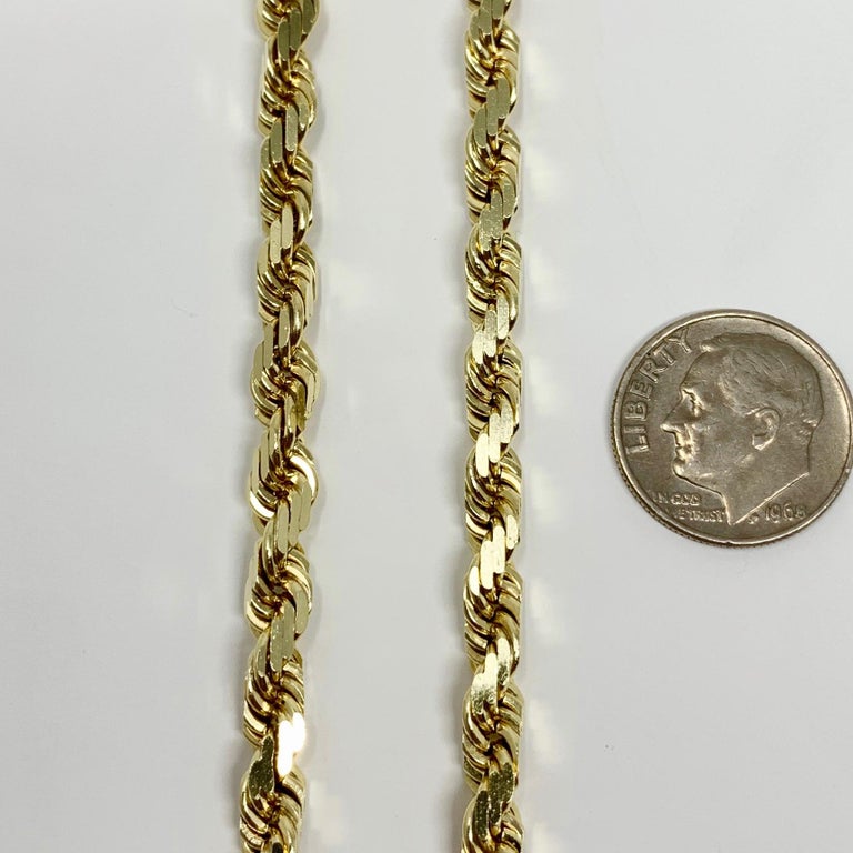14 Karat Yellow Gold Solid Heavy Rope Chain Necklace For Sale at 1stDibs