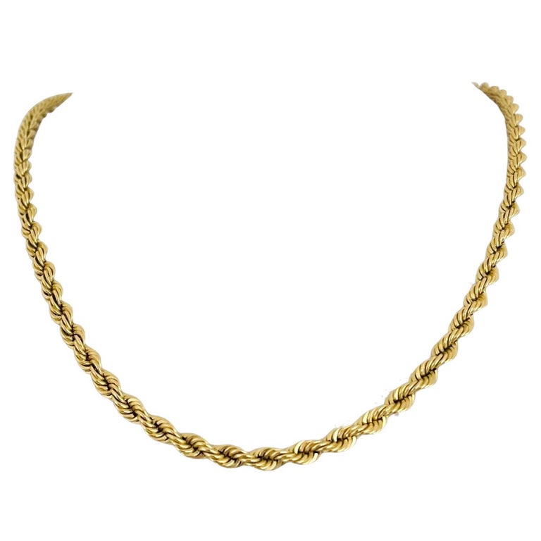 14 Karat Yellow Gold Solid Heavy Rope Chain Necklace For Sale at 1stDibs