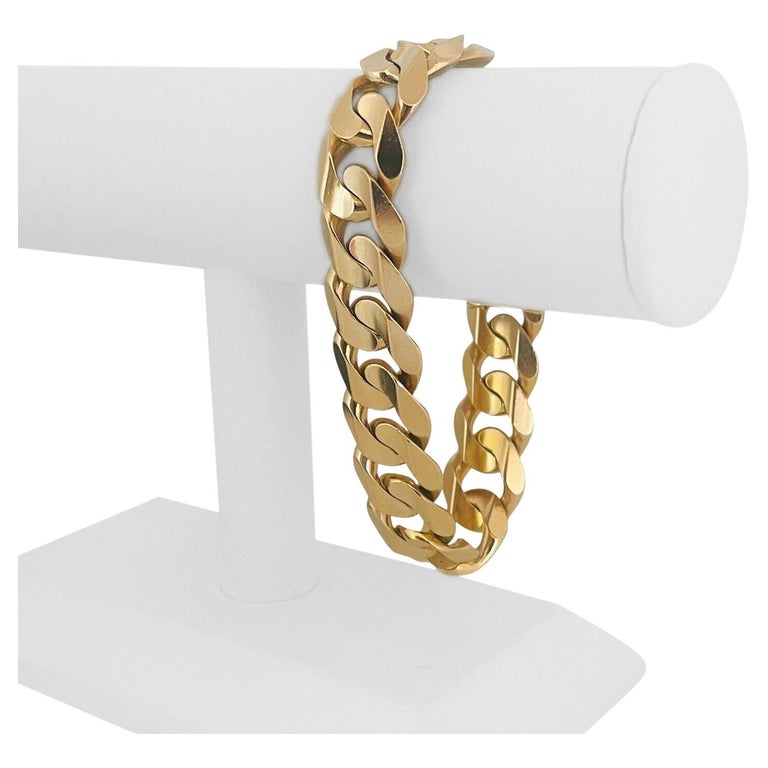 14 Karat Yellow Gold Solid Heavy Thick Men's Curb Link Bracelet Italy ...