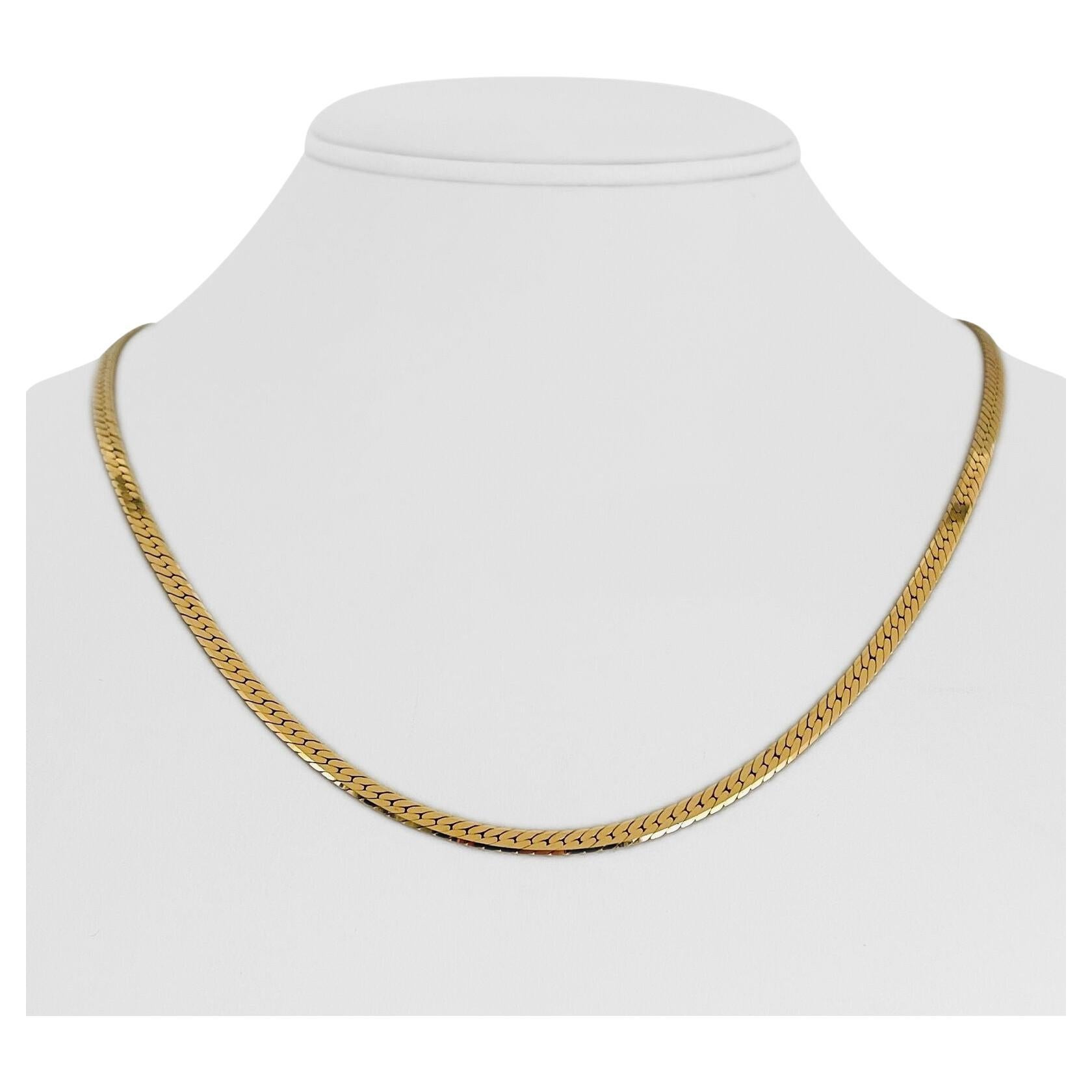 14 Karat Yellow Gold Solid Herringbone Link Chain Necklace, Italy For ...