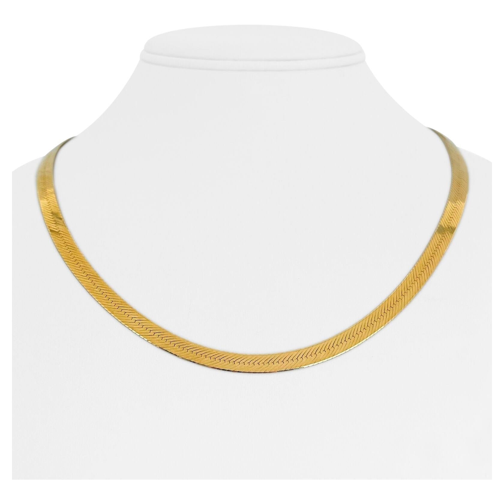14 Karat Yellow Gold Solid Herringbone Link Chain Necklace Italy For ...