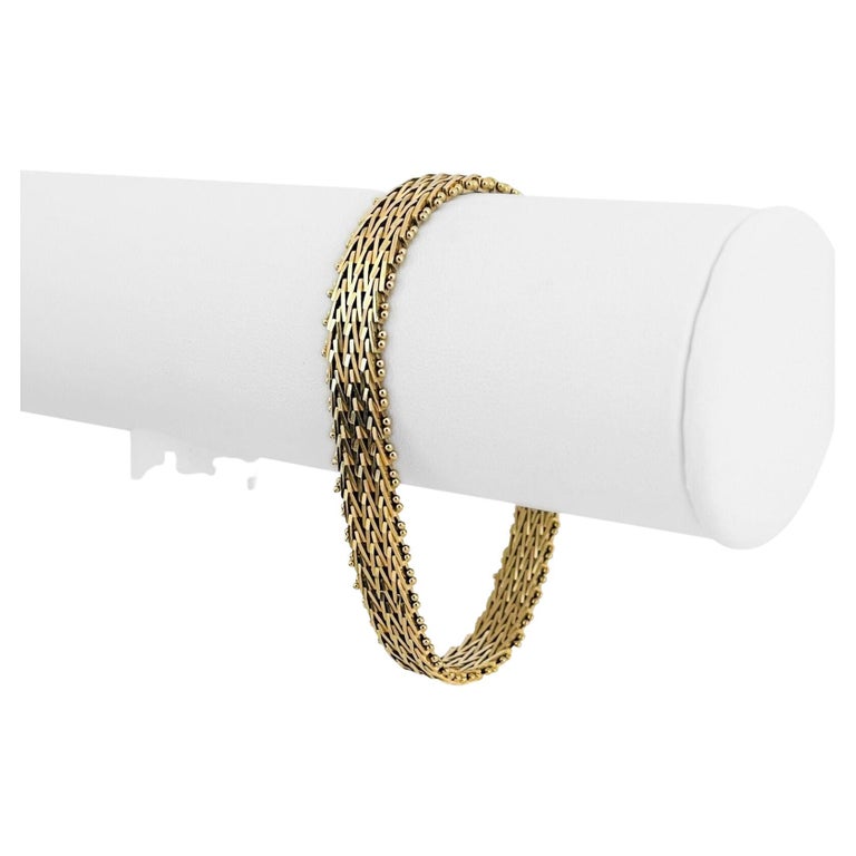 14 Karat Yellow Gold Solid Ladies Beaded Wheat Link Bracelet Italy For Sale at 1stDibs