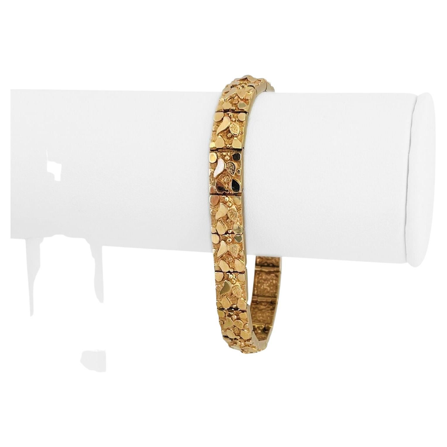 Gold Nugget Bracelet, 14 Karat Yellow Gold, Gold Nugget Link circa 1978 ...
