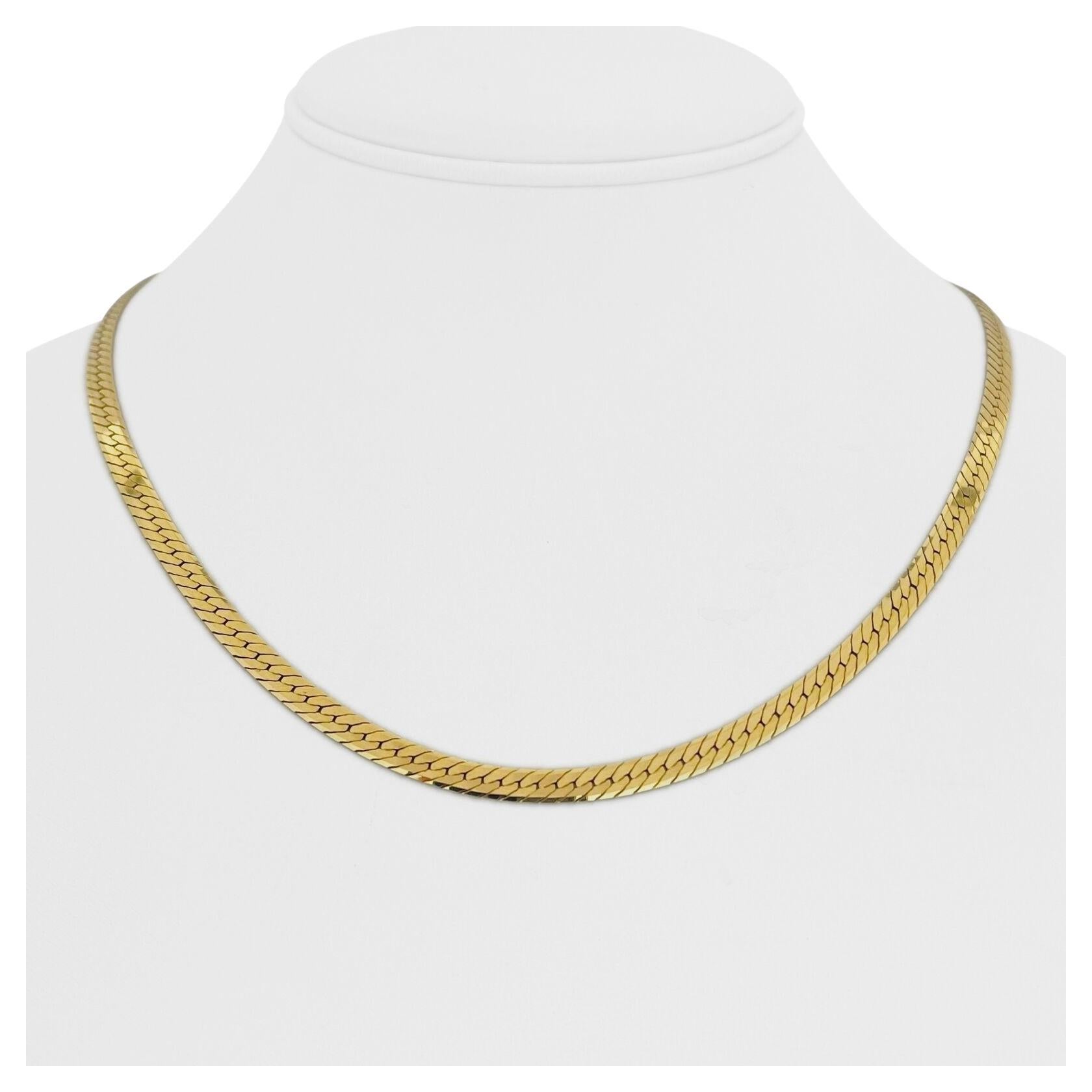 14 Karat Yellow Gold Solid Thin Herringbone Link Chain Necklace Italy ...