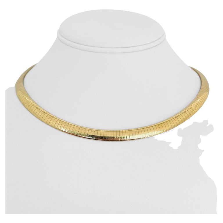 14 Karat Yellow Gold Solid Ladies Omega Link Necklace Italy For Sale at ...