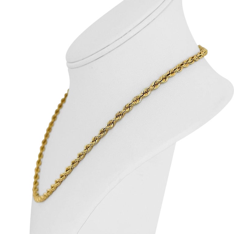 14 Karat Yellow Gold Solid Ladies Rope Chain Necklace For Sale at 1stDibs