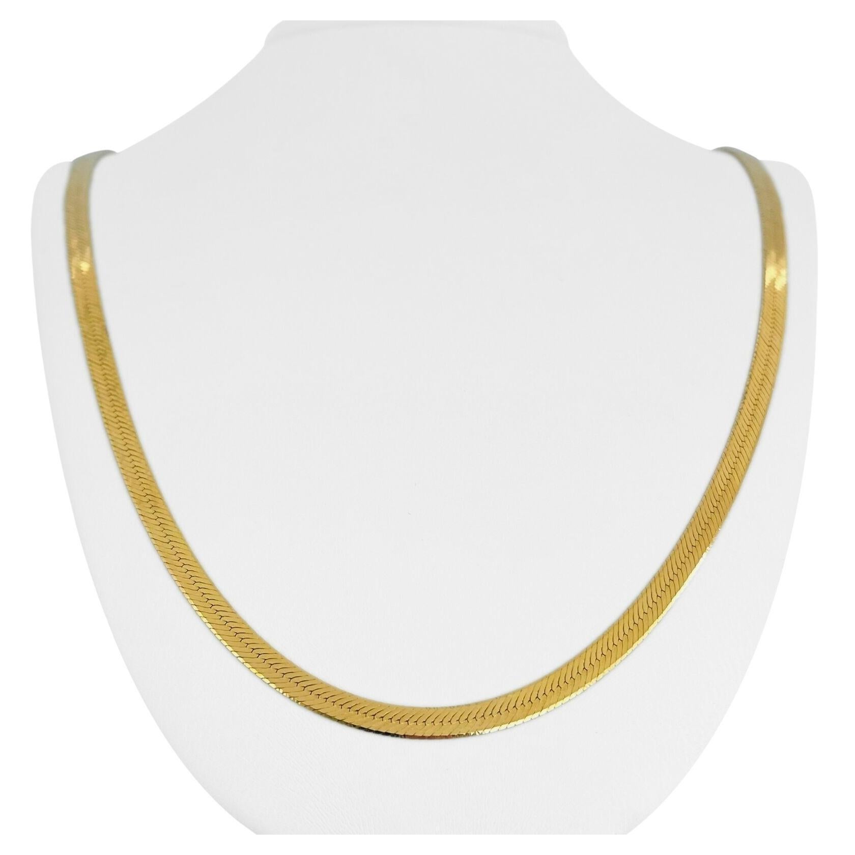 14 Karat Yellow Gold Solid Thick Herringbone Link Chain Necklace Italy ...