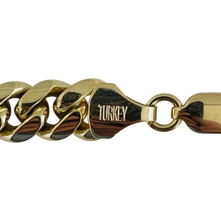 14 Karat Yellow Gold Solid Men's Cuban Curb Link Bracelet Turkey For ...