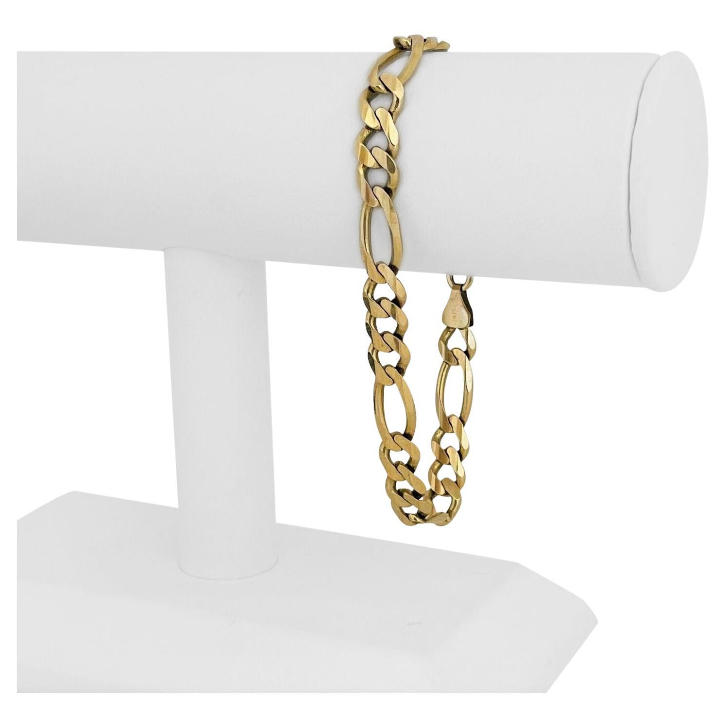 14 Karat Yellow Gold Semi Solid Men's Figaro Link Bracelet Italy For Sale at 1stDibs