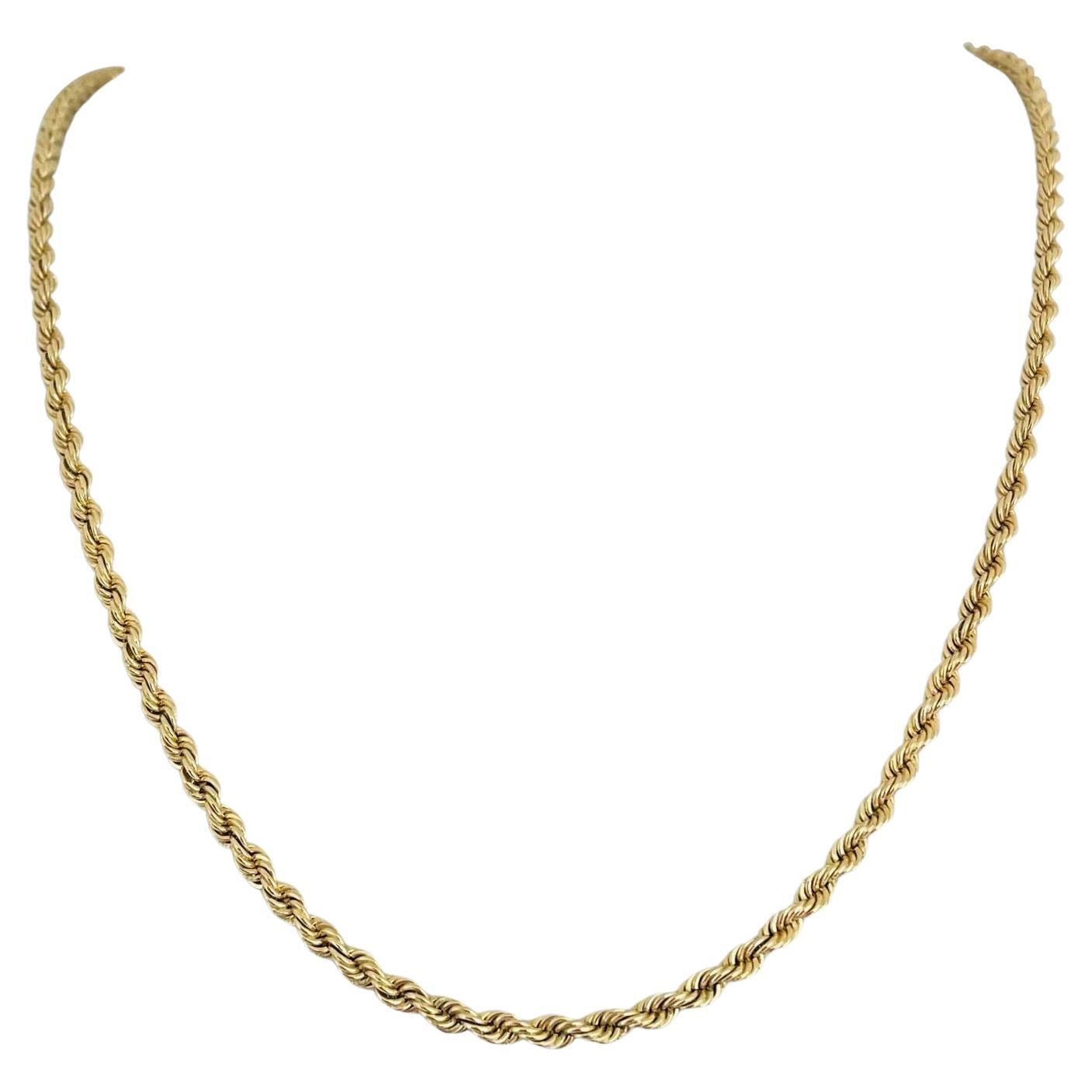 14 Karat Yellow Gold Solid Thin Rope Chain Necklace For Sale at 1stDibs