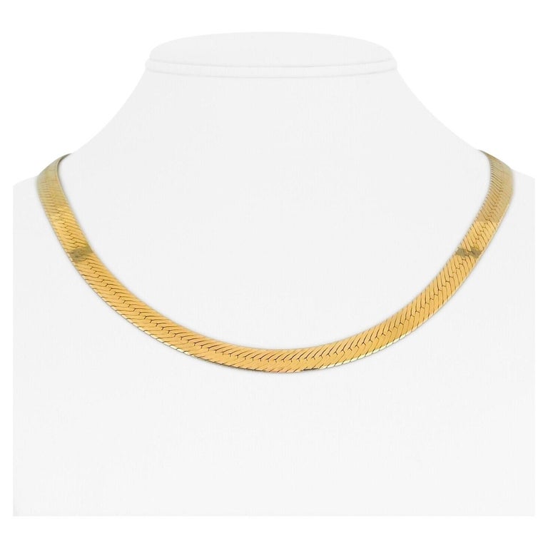 14 Karat Yellow Gold Solid Thick Herringbone Link Chain Necklace Italy ...