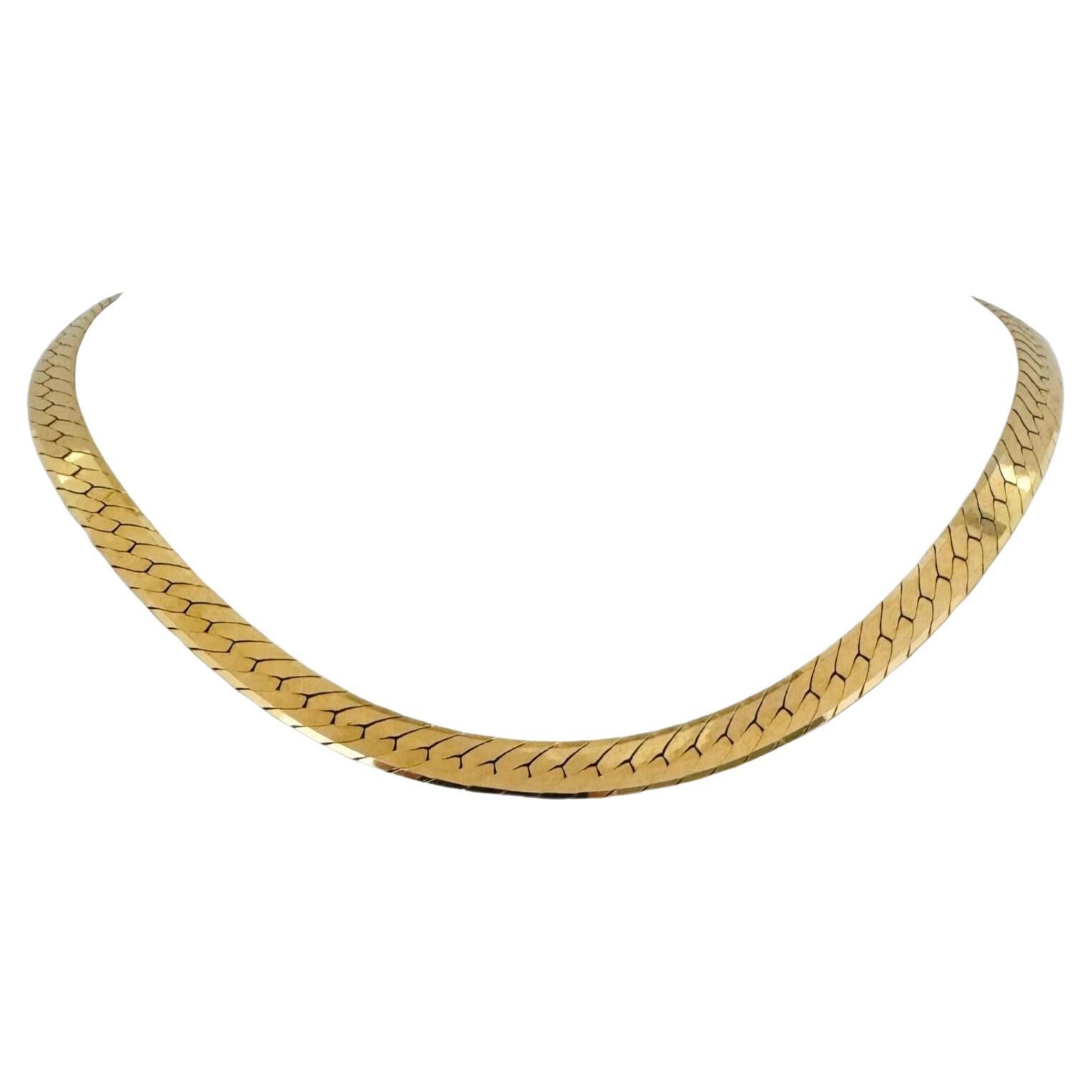 14 Karat Yellow Gold Solid Herringbone Link Chain Necklace, Italy For ...
