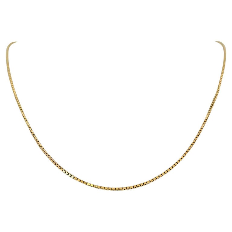 14 Karat Yellow Gold Solid Thin Box Link Chain Necklace For Sale at 1stDibs