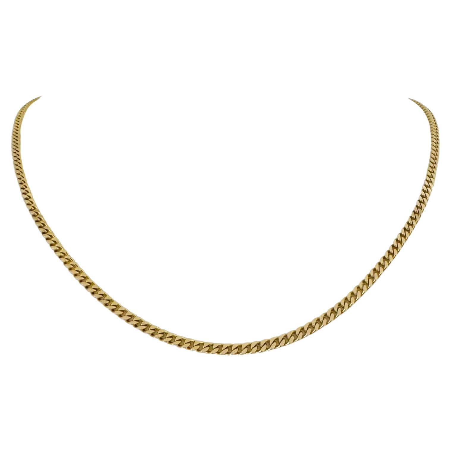 14 Karat Yellow Gold Solid Thin Cuban Curb Link Chain Necklace For Sale ...