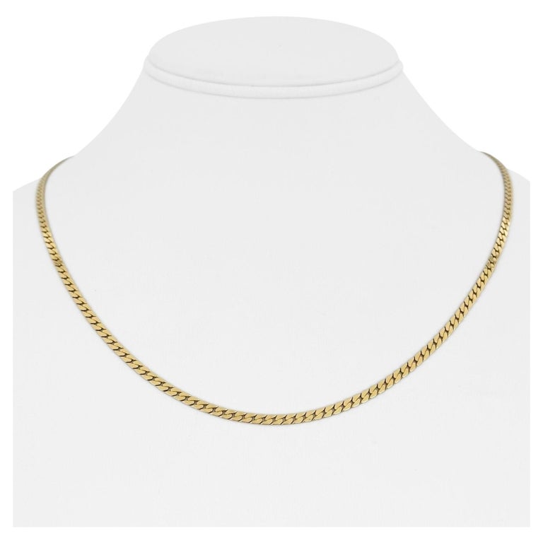 14 Karat Yellow Gold Solid Thin Flattened Curb Link Chain Necklace For ...