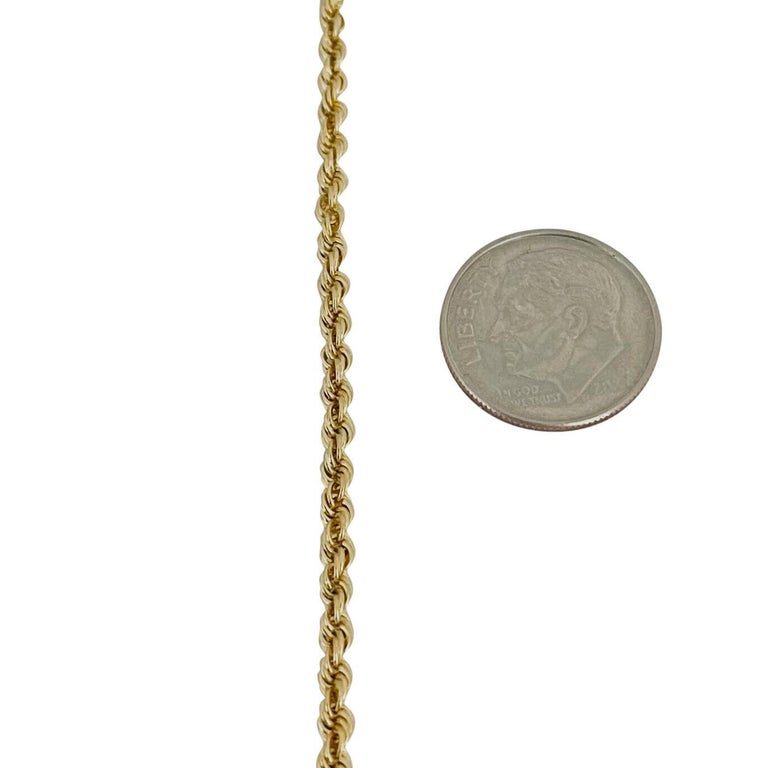 14 Karat Yellow Gold Solid Thin Rope Chain Necklace For Sale at 1stDibs