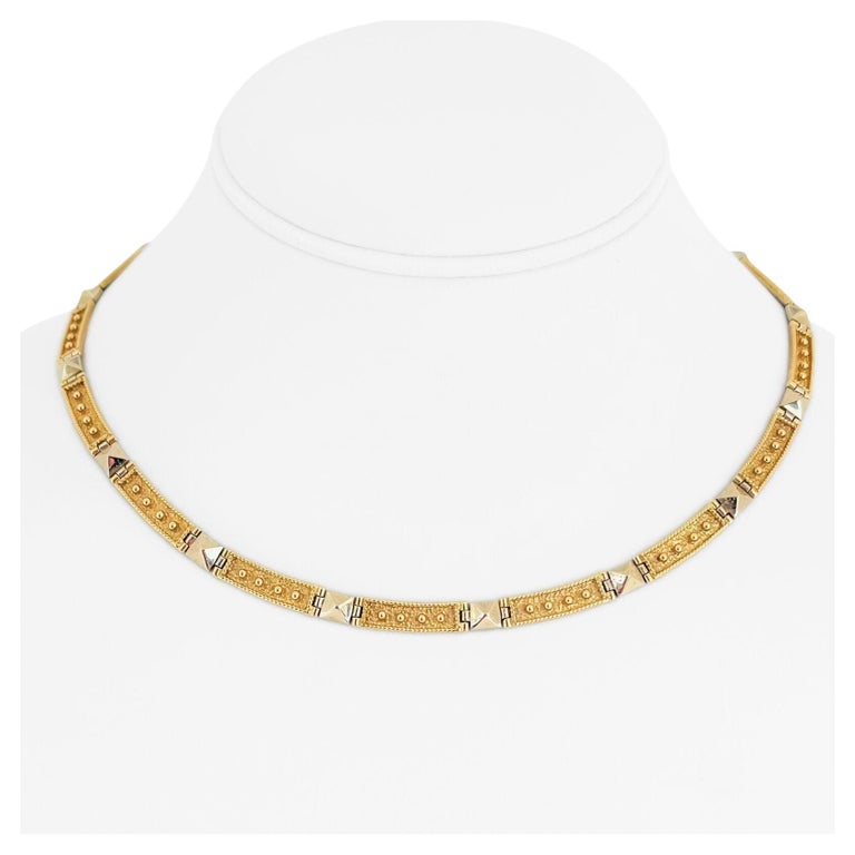 14 Karat Yellow Gold Solid Vintage Ladies Beaded Panel Link Necklace ...