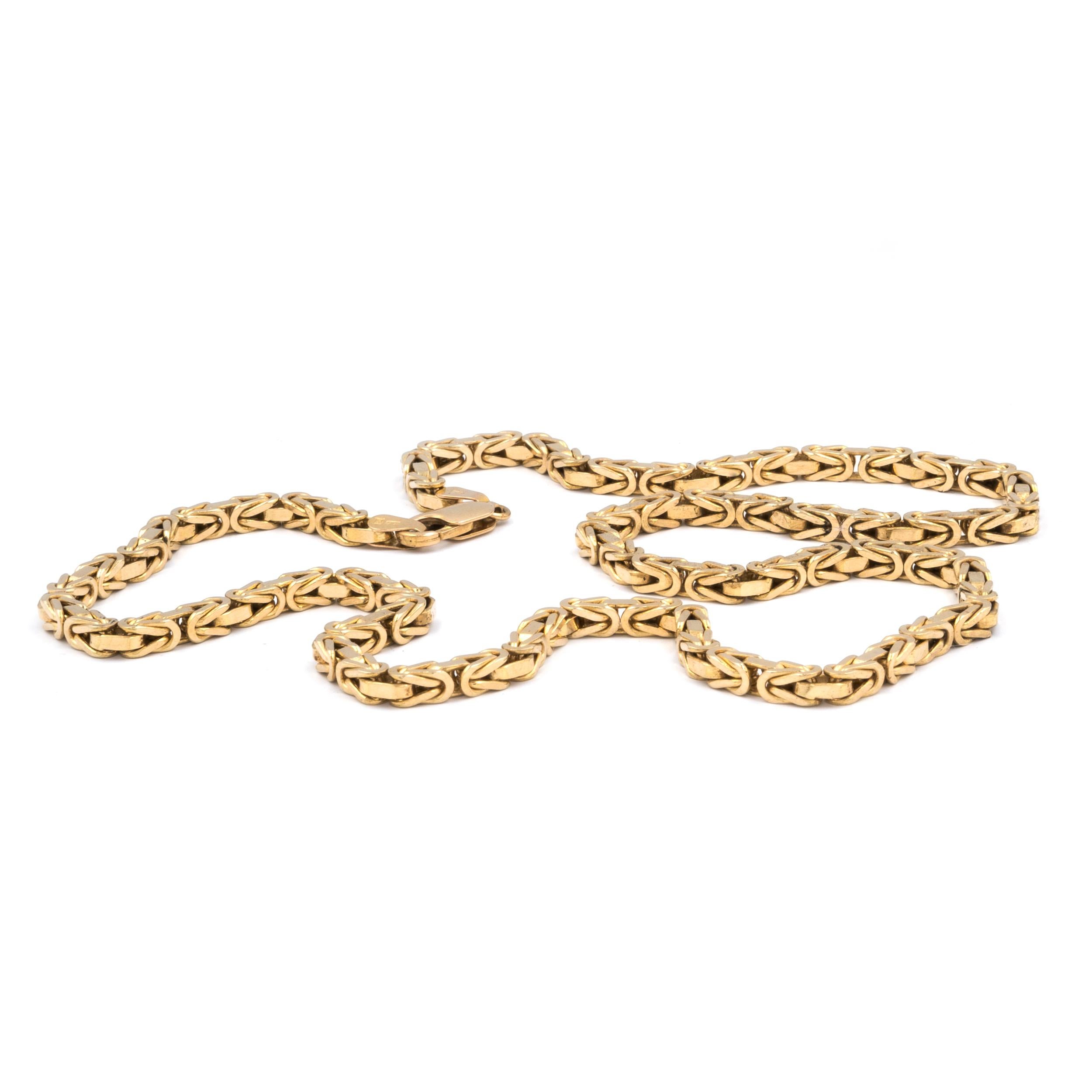 14 Karat Yellow Gold Square Byzantine Chain Necklace For Sale at ...