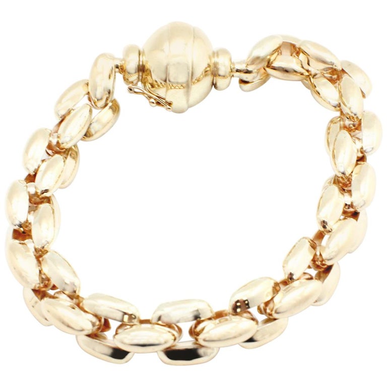14 Karat Yellow Gold Square Chain Link Bracelet, 33.17 Grams at 1stDibs