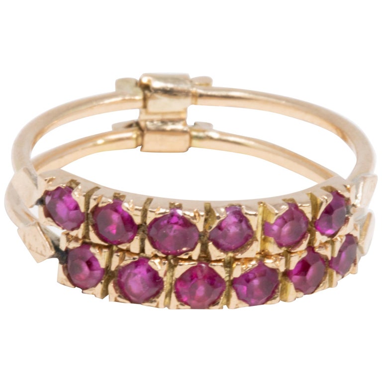 14 Karat Yellow Gold Square Cut .6 Carat Ruby and Double Band Fashion ...