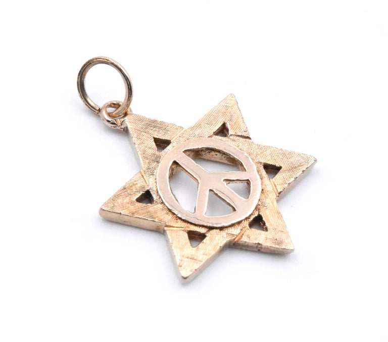 14 Karat Yellow Gold Star of David Peace Symbol Pendant at 1stDibs