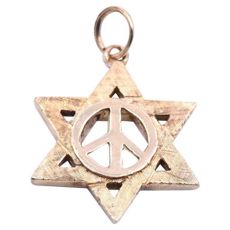 14 Karat Yellow Gold Star of David Peace Symbol Pendant at 1stDibs