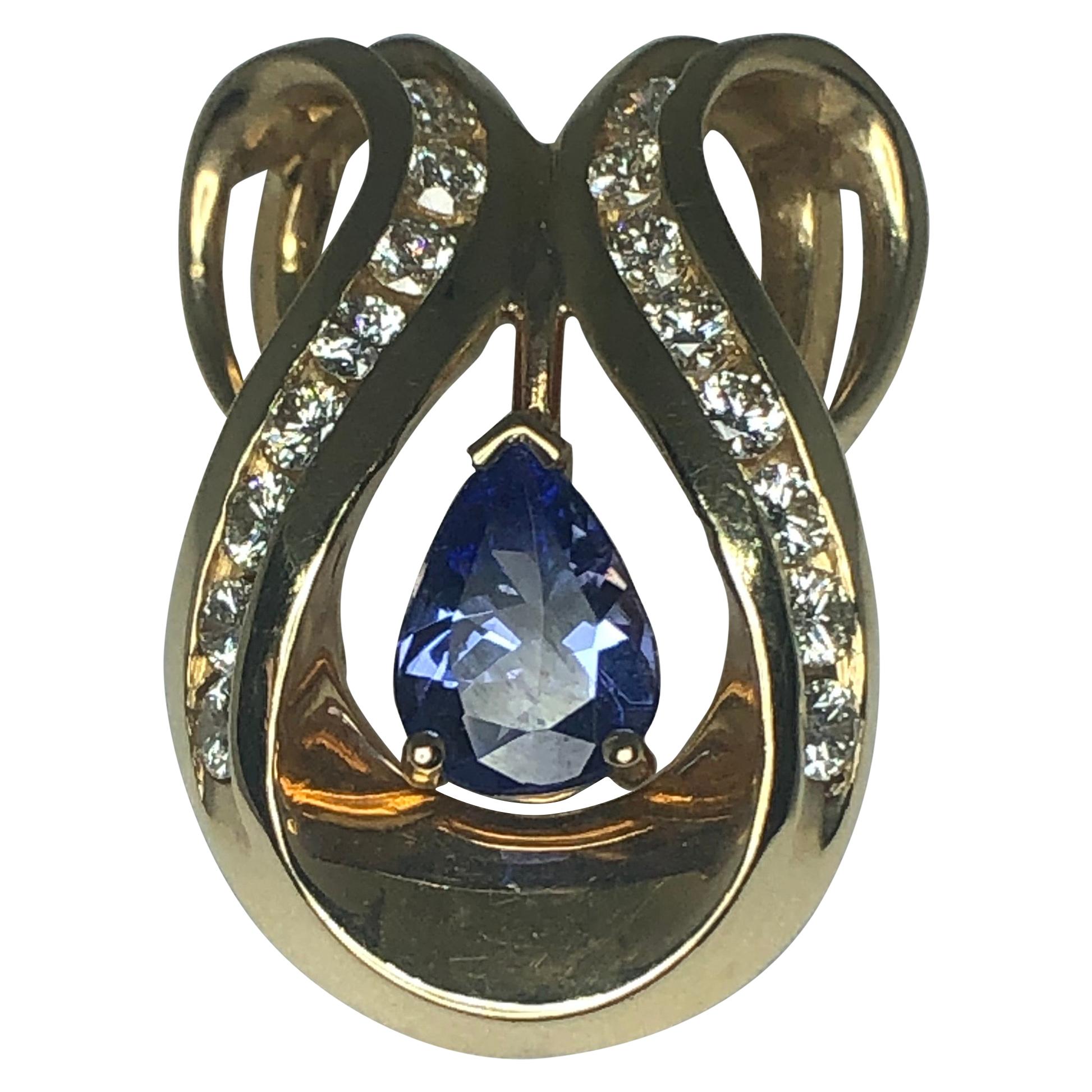 14 Karat Yellow Gold Tanzanite and Diamond Slide Pendant by Cordova For ...