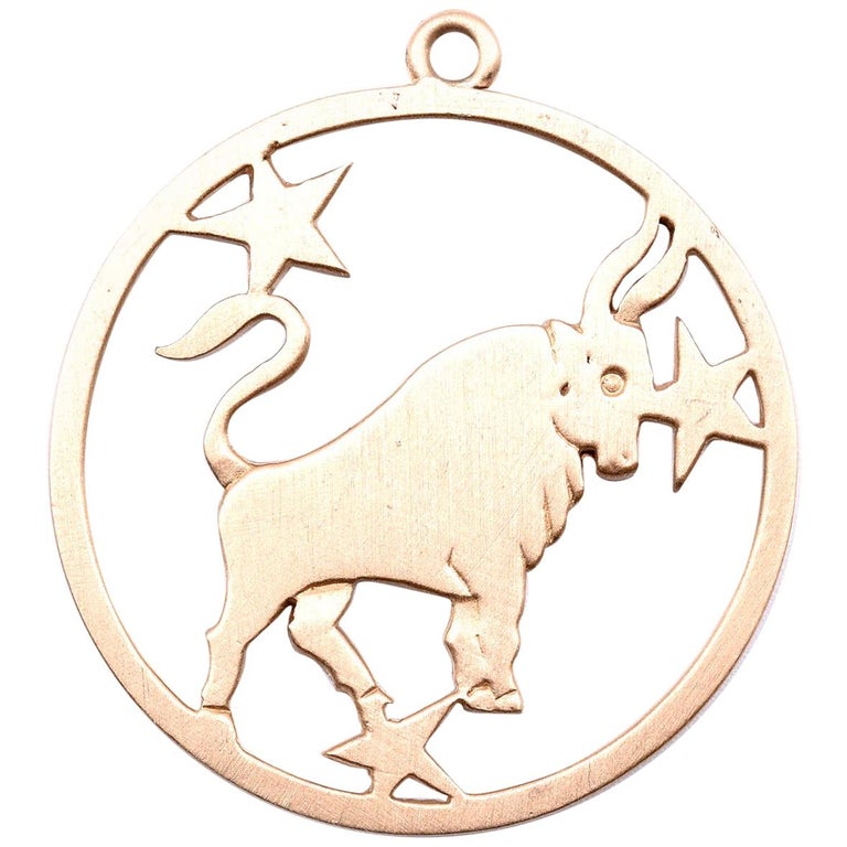 14 Karat Yellow Gold Taurus Zodiac Medallion Pendant 5.42 Grams at 1stDibs
