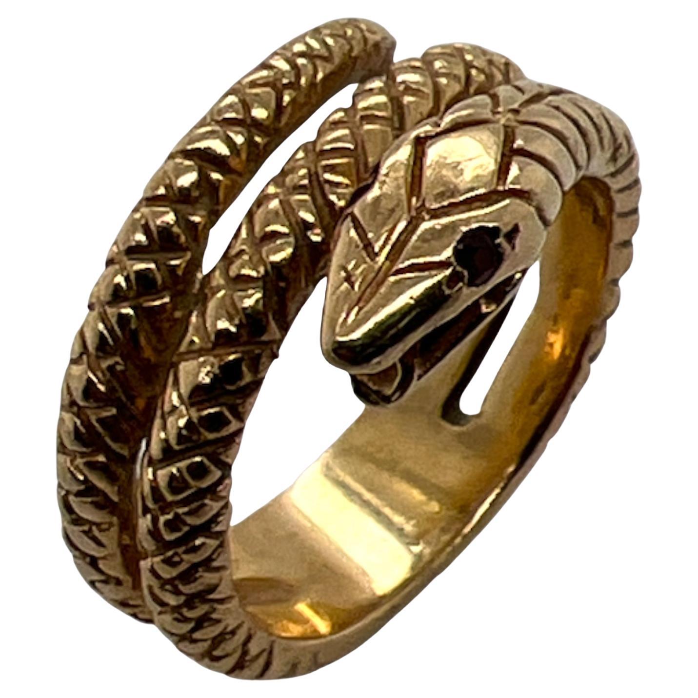 Ruby Sapphire Gold Textured Snake Ring at 1stDibs