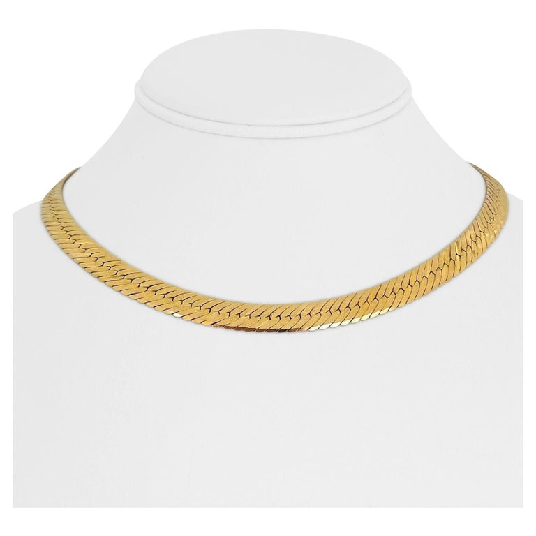 14 Karat Yellow Gold Thick Textured Herringbone Link Necklace, Italy ...