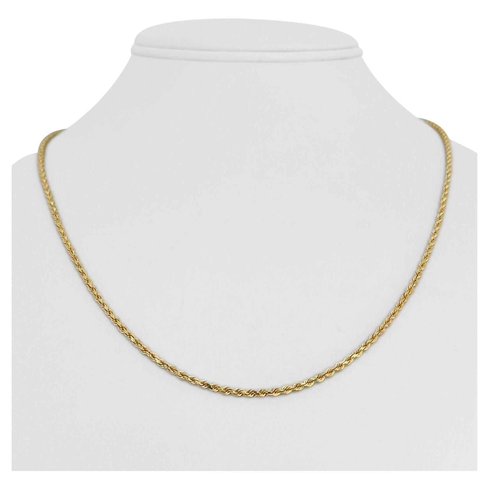 14 Karat Yellow Gold Solid Thin Rope Chain Necklace For Sale at 1stDibs