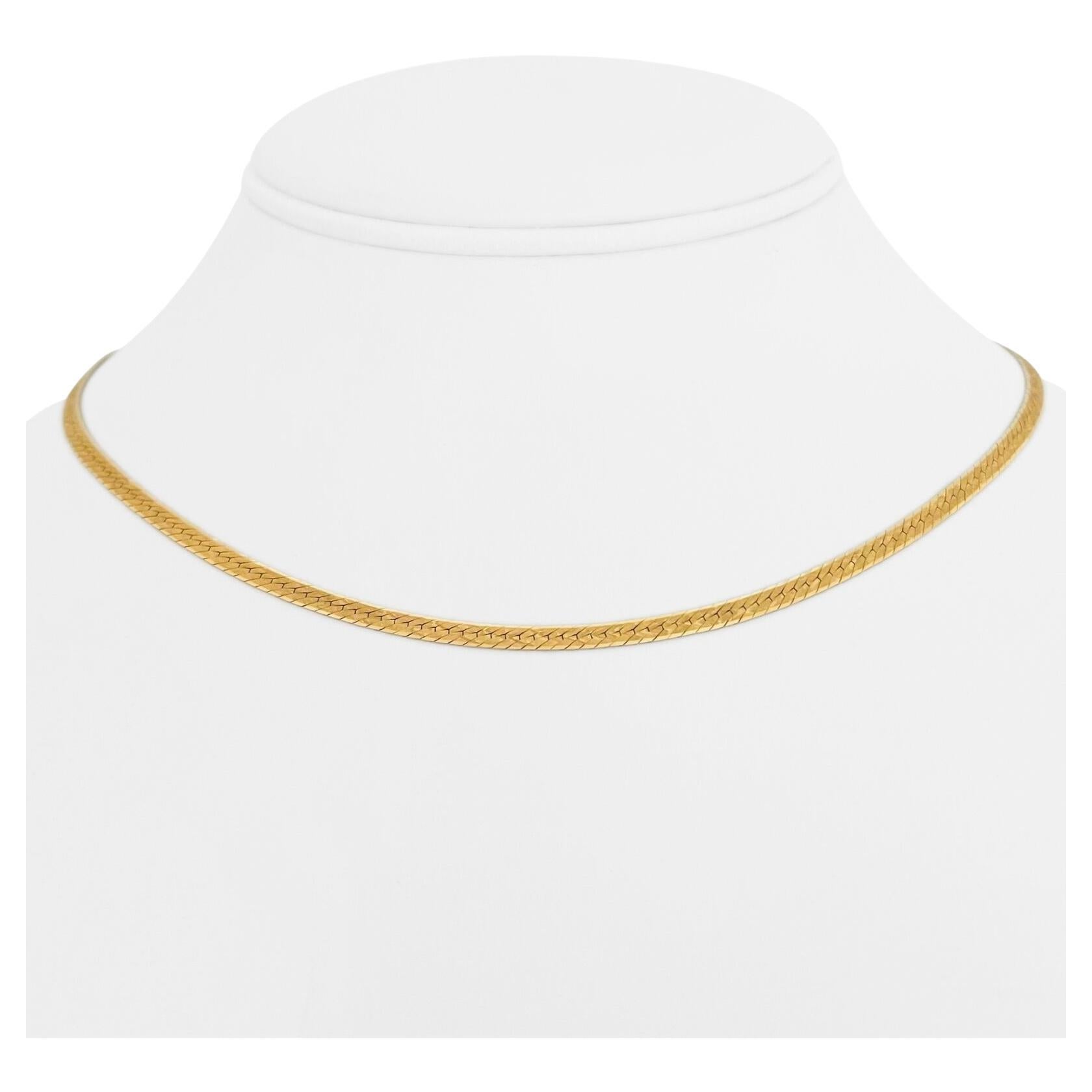 14 Karat Yellow Gold Etched Diamond Cut Herringbone Link Necklace ...