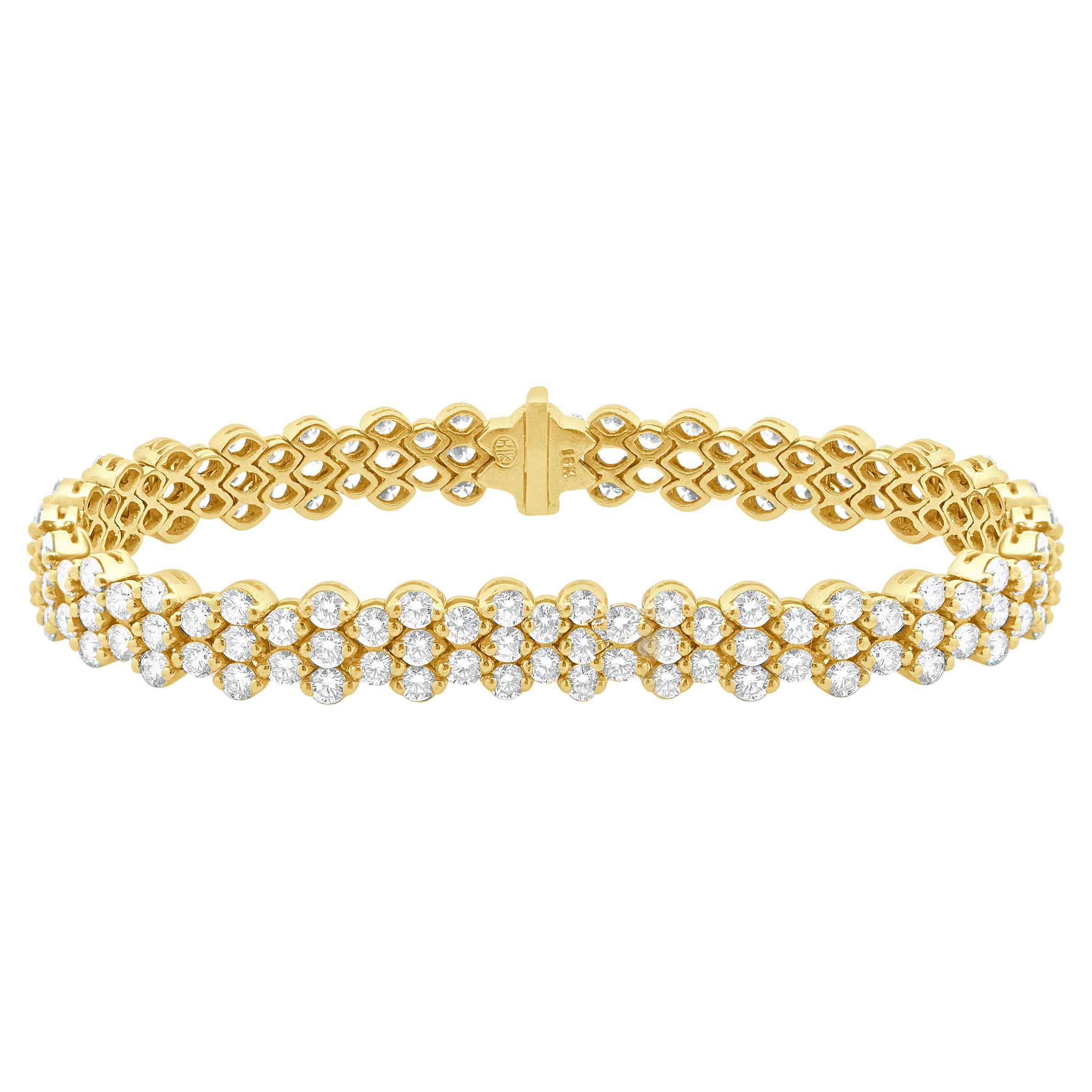 14 Karat Yellow Gold Three Row Diamond Inline Bracelet For Sale At 1stdibs
