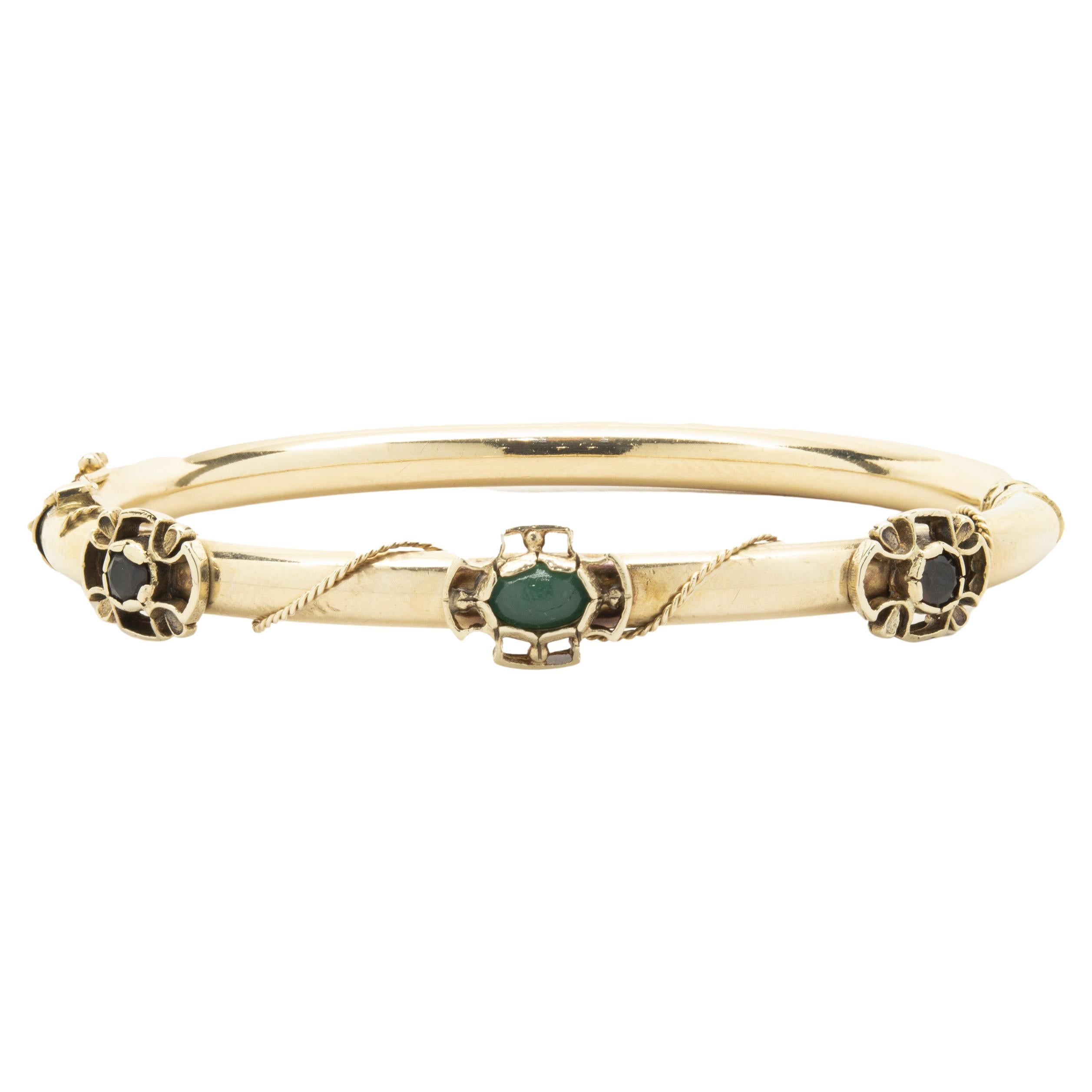 14 Karat Yellow Gold Three Station Garnet and Chrysoprase Twisted Wire ...