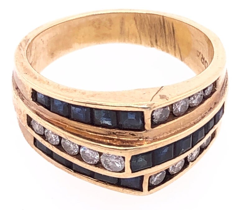 14 Karat Yellow Gold Three-Tier Ring with Sapphires and Diamonds For ...
